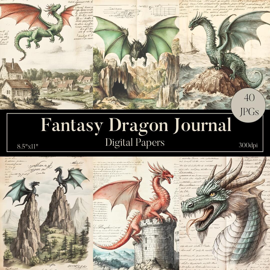 Digital Download Dragons Junk Journal, Fantasycore Scrapbook Paper Set ...