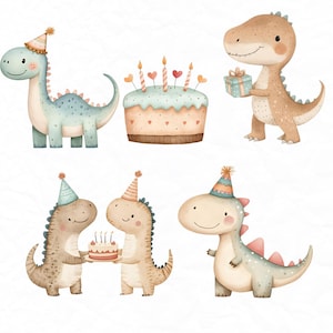 Dinosaur Party Illustrations Digital Download, Watercolor Dino Clipart ...