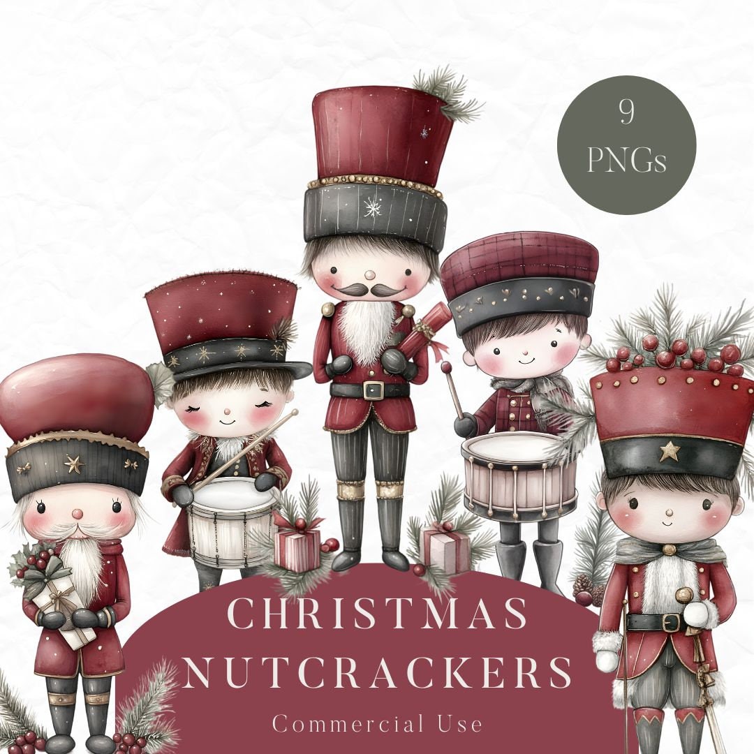 9 Christmas Nutcracker Clipart Pngs, Festive Clipart, Drummer Boy, Red ...