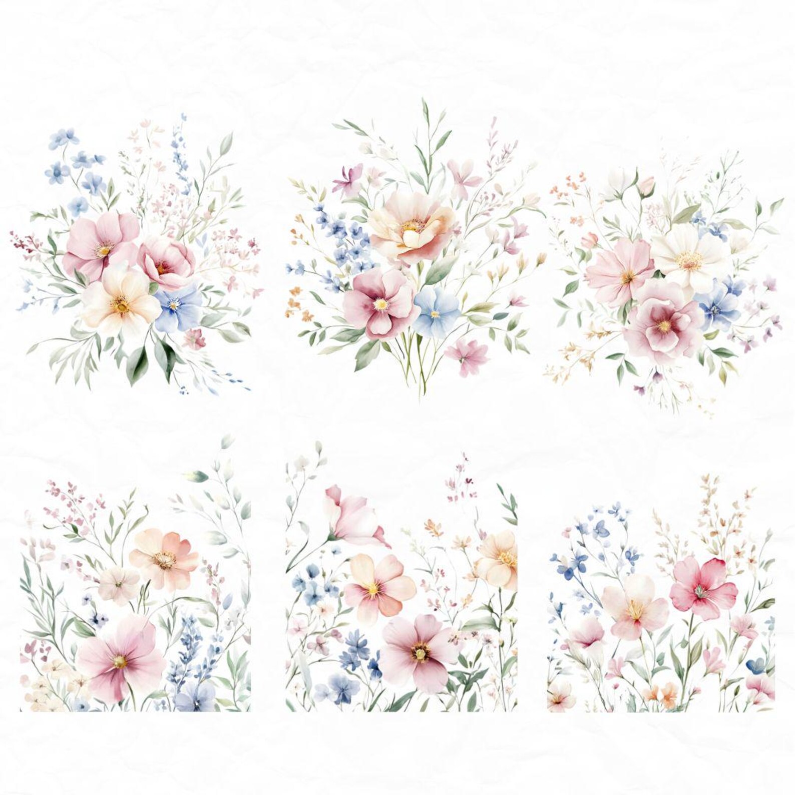 Watercolor Spring Bouquets Clipart Pack, Wedding Invitation Floral ...