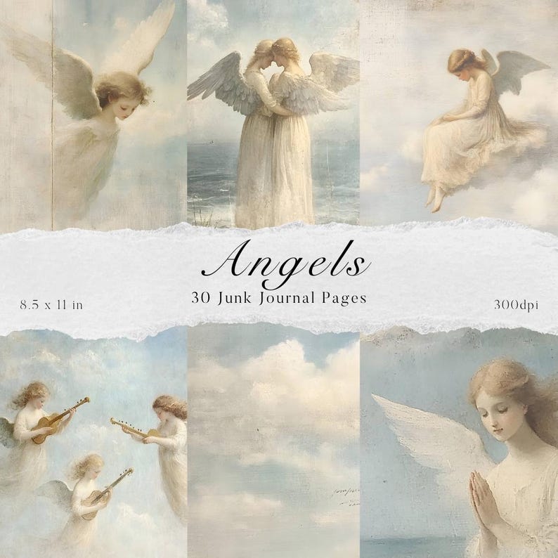 Whimsical Angel Digital Papers, Junk Journal Covers, Scrapbook Supplies ...