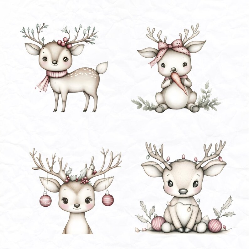 15 Cute Reindeer Clipart, Adorable Christmas PNG, Watercolor Reindeer ...