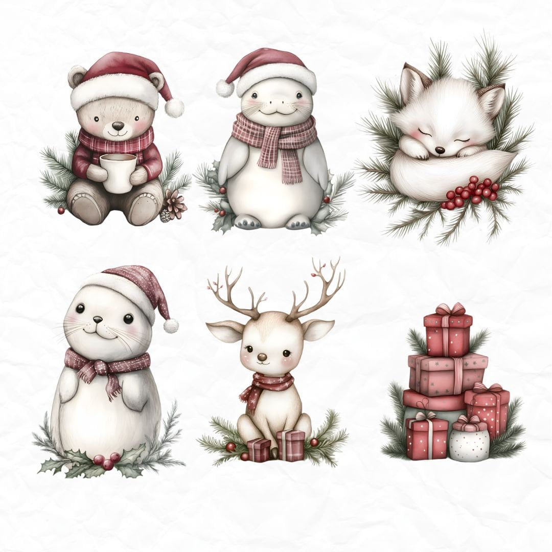 Christmas Animal Clipart, Polar Bear Clipart, Penguin Clipart ...