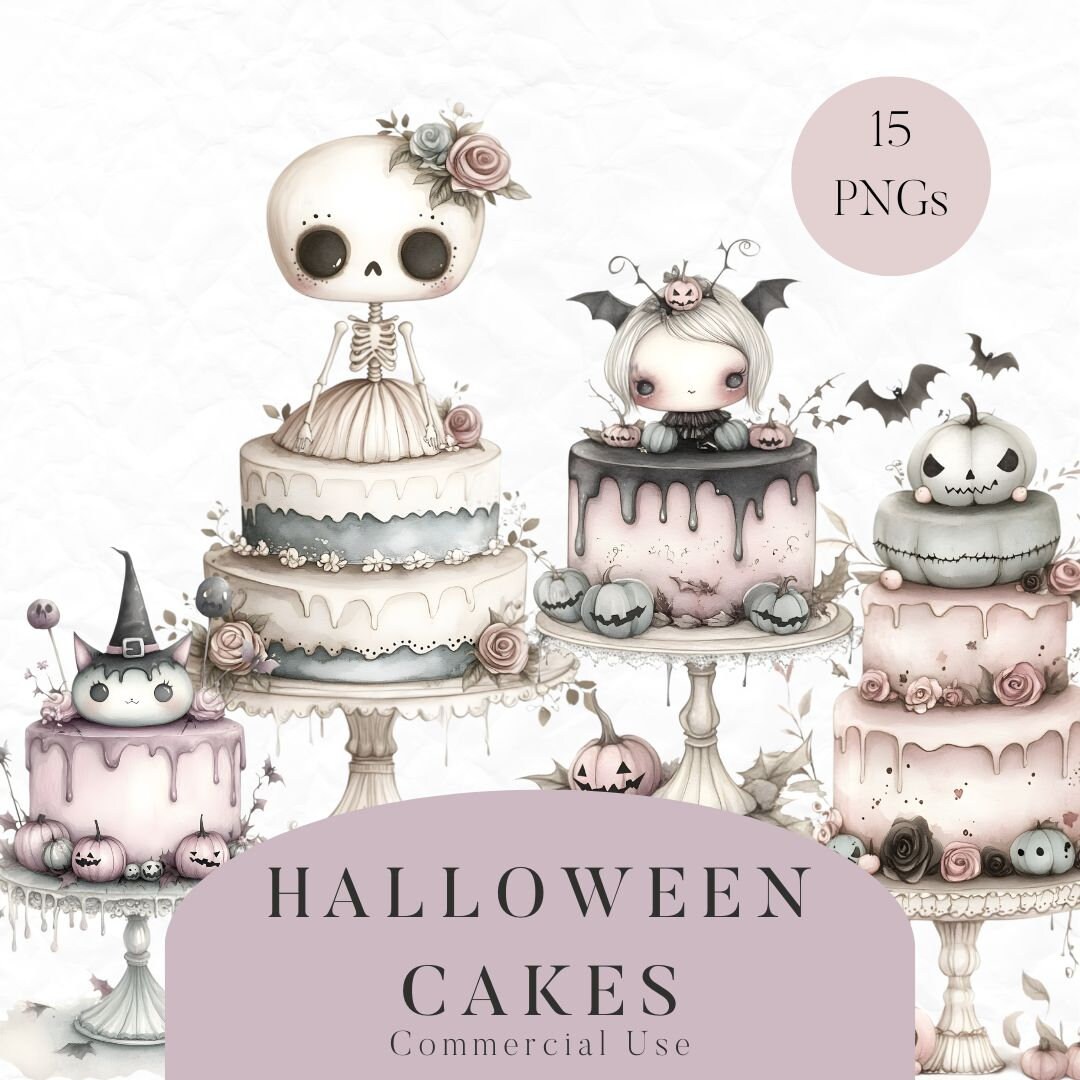 Halloween Cake Clipart, Halloween Dessert Clipart, Spooky Clipart, Cute ...