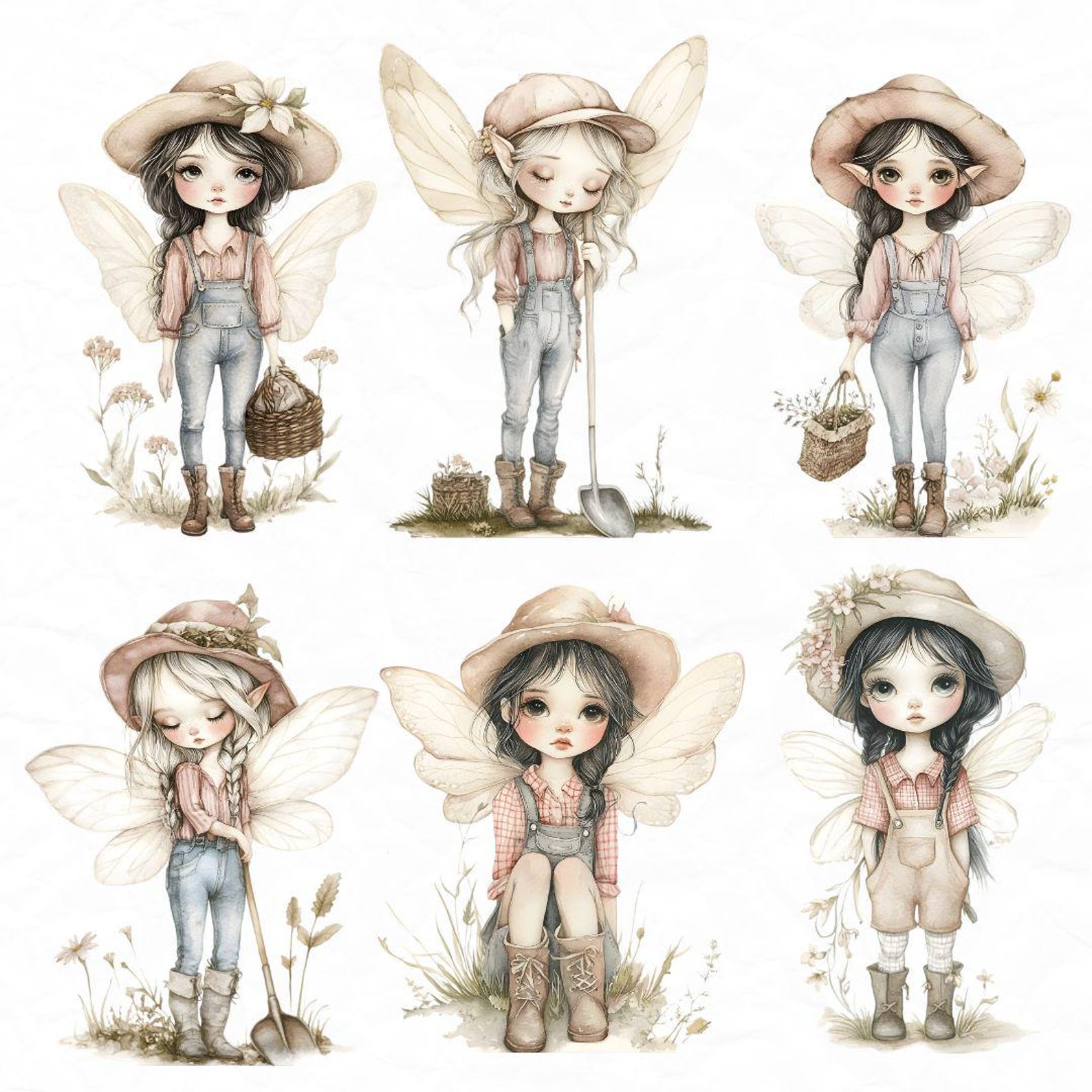 Whimsical Watercolor Fairy Clipart Bundle, Rustic Farm, Nature ...