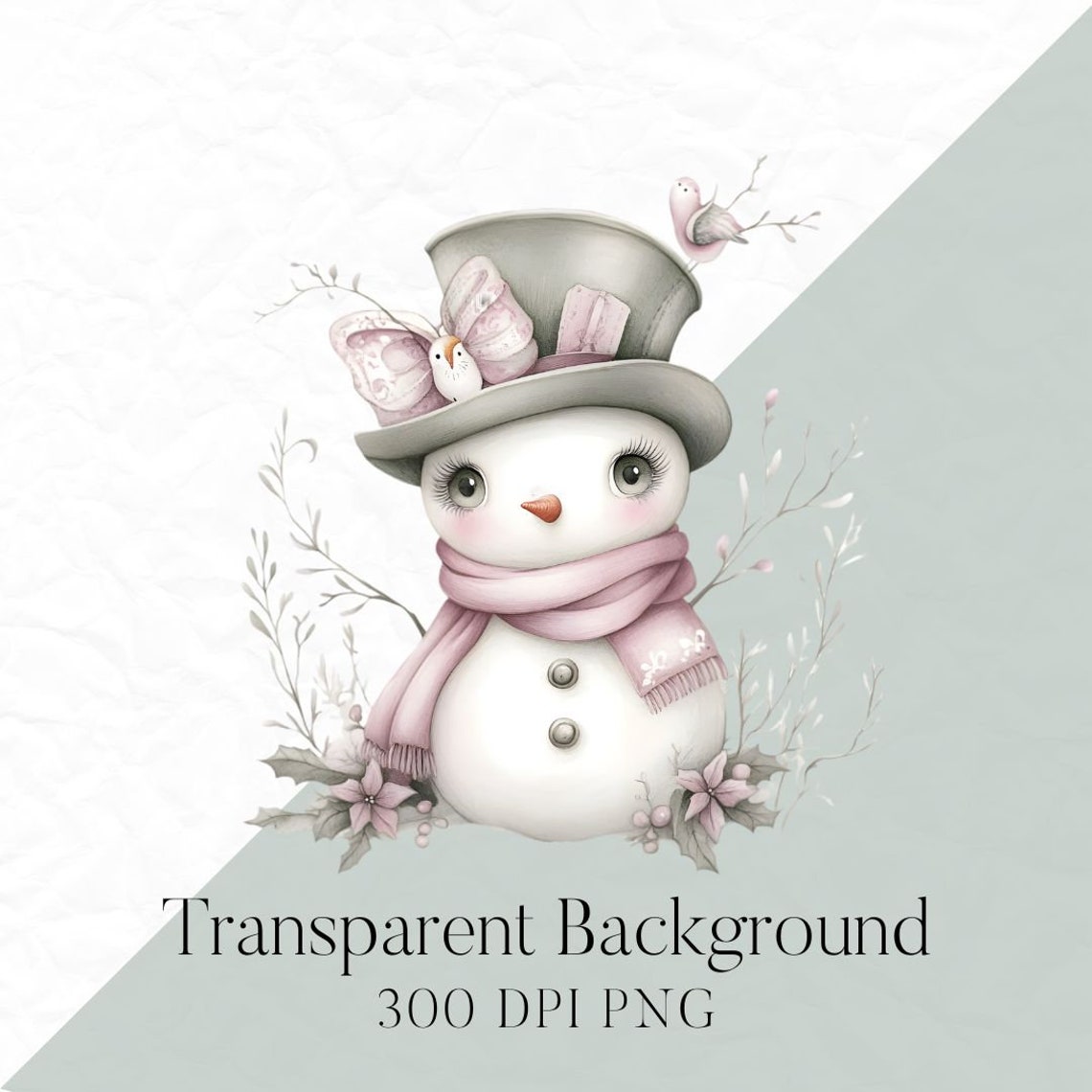 Floral Snowman Clipart, Pink Snowman Clipart, Watercolor Snowman ...