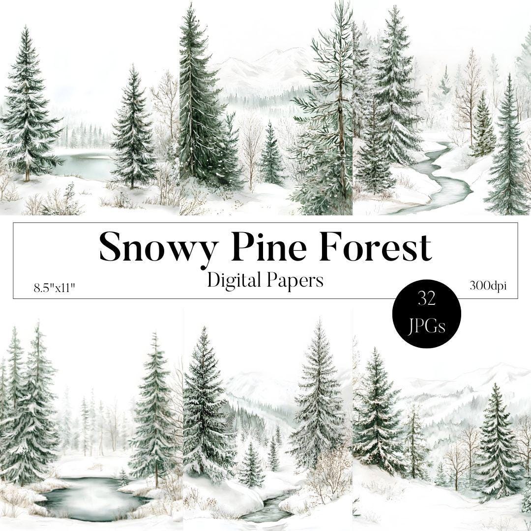 32 Snowy Pine Forest Junk Journal Pages, Winter Landscape Printable ...