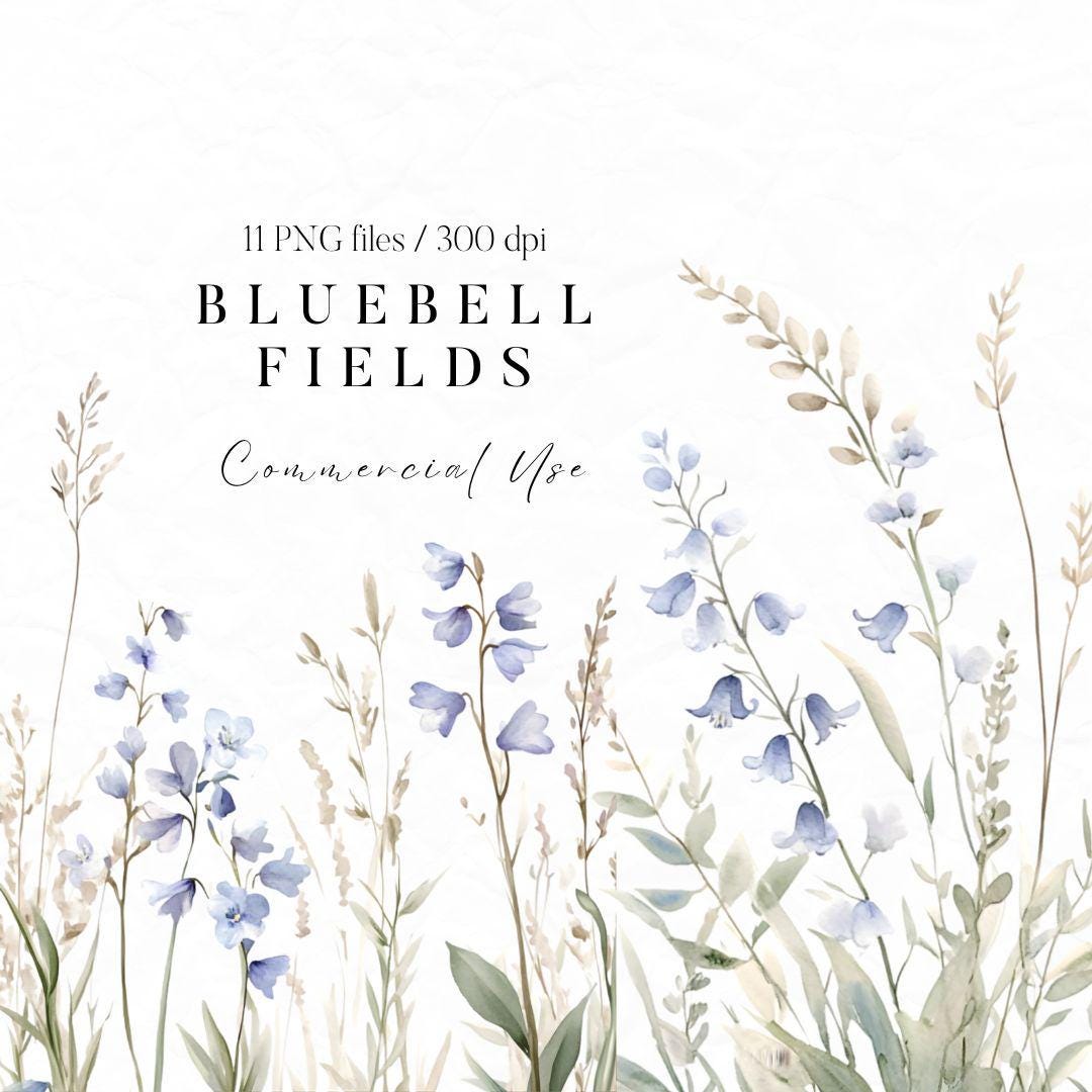 Watercolor Bluebell Clipart, Bluebell Flower Graphics, Floral Border ...