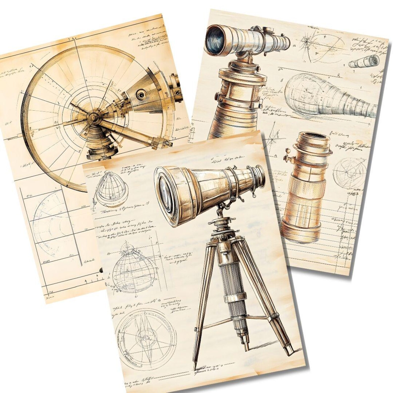Vintage Astronomy Journal Pages, Fantasy Celestial Equipment, Steampunk ...