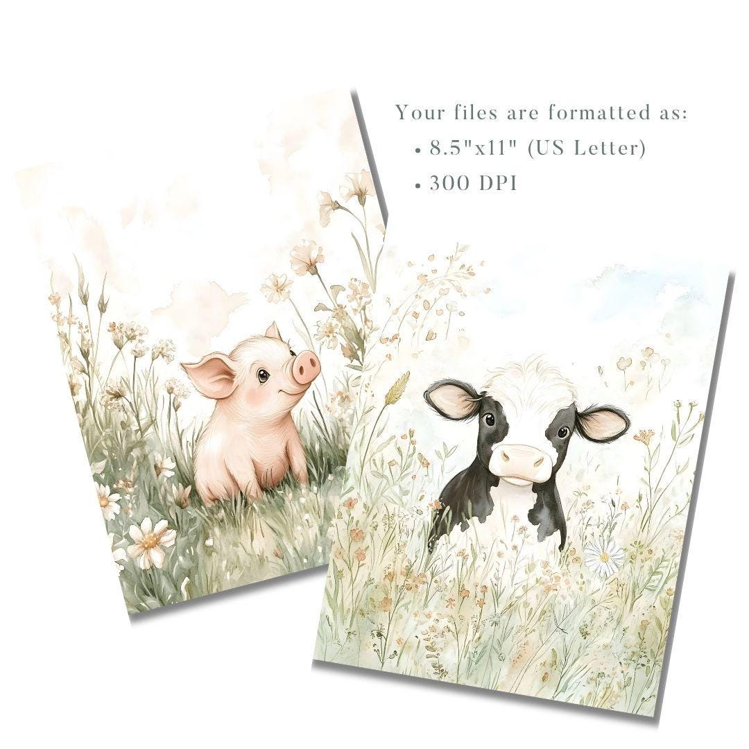 Watercolor Spring Farm Animals Digital Papers, Farm Animal Junk Journal ...