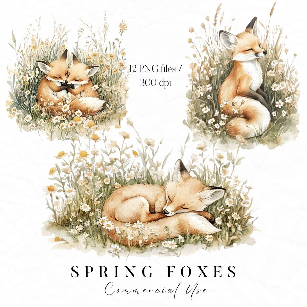 Spring Foxes Clipart, Cute Fox Clipart, Spring Animals PNG, Fox in the ...