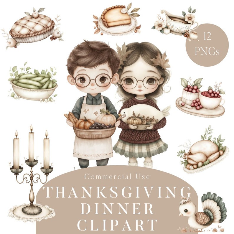 Thanksgiving Dinner Clipart, Roast Turkey, Fall PNG, Pumpkin Clipart ...
