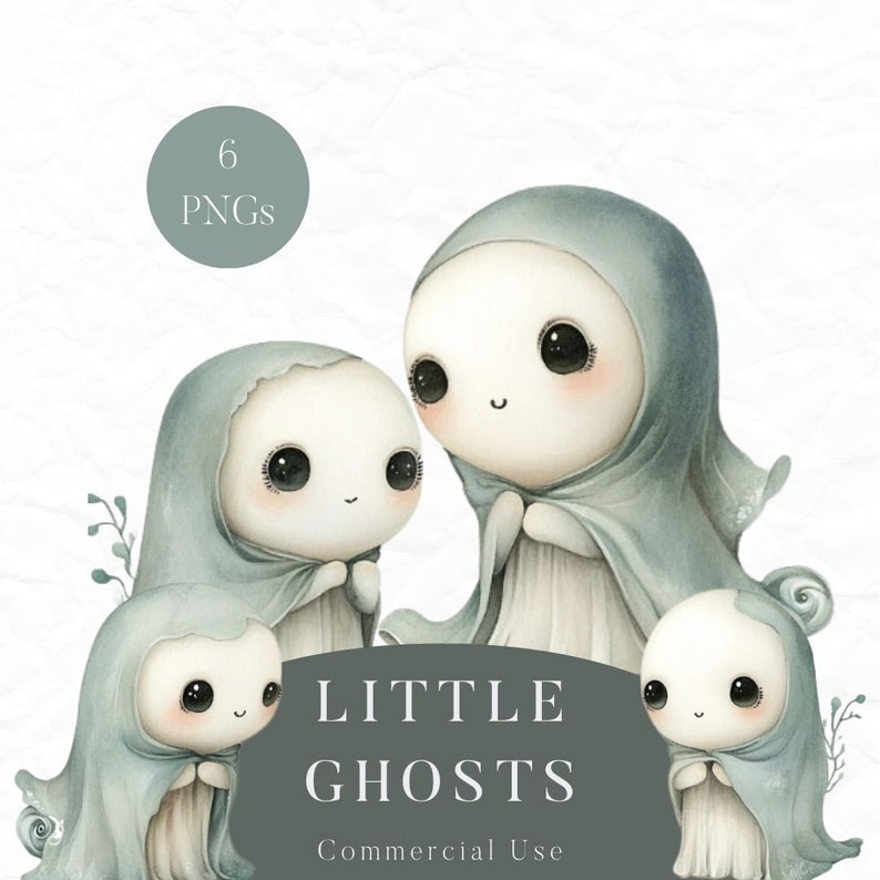 Cute Ghost Clipart, Watercolor Ghost Clipart, Halloween Clipart, Spooky ...