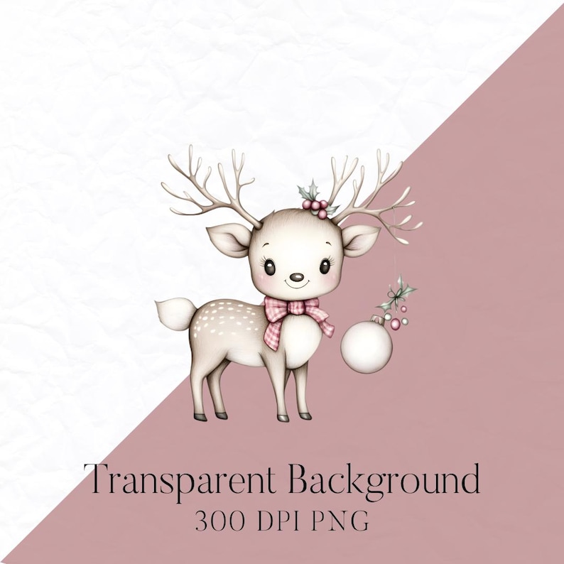 15 Cute Reindeer Clipart, Adorable Christmas PNG, Watercolor Reindeer ...