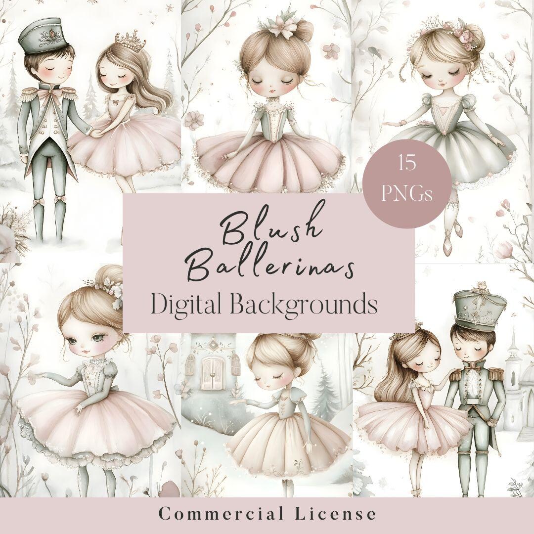 15 Blush Ballerina Digital Papers, Ballerina Junk Journal, Watercolor ...