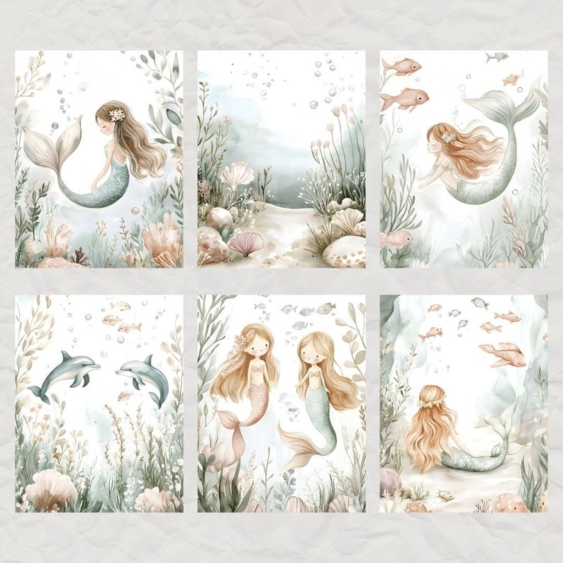 Watercolor Mermaid Scene Background, Under the Sea, Sea Junk Journal ...