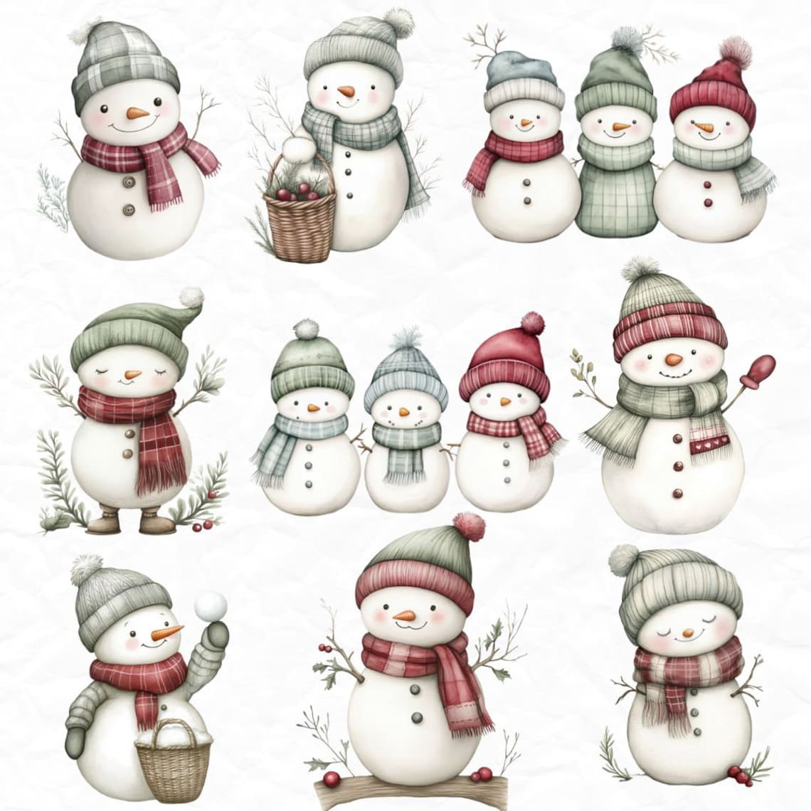 Snowmen Clipart, Snowman Clipart, Snow Clipart, Winter Clipart, Cute ...