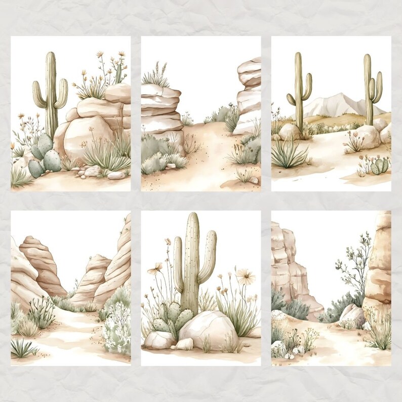 Desert Landscape Background, Watercolor Desert, Grand Canyon, Cactus ...