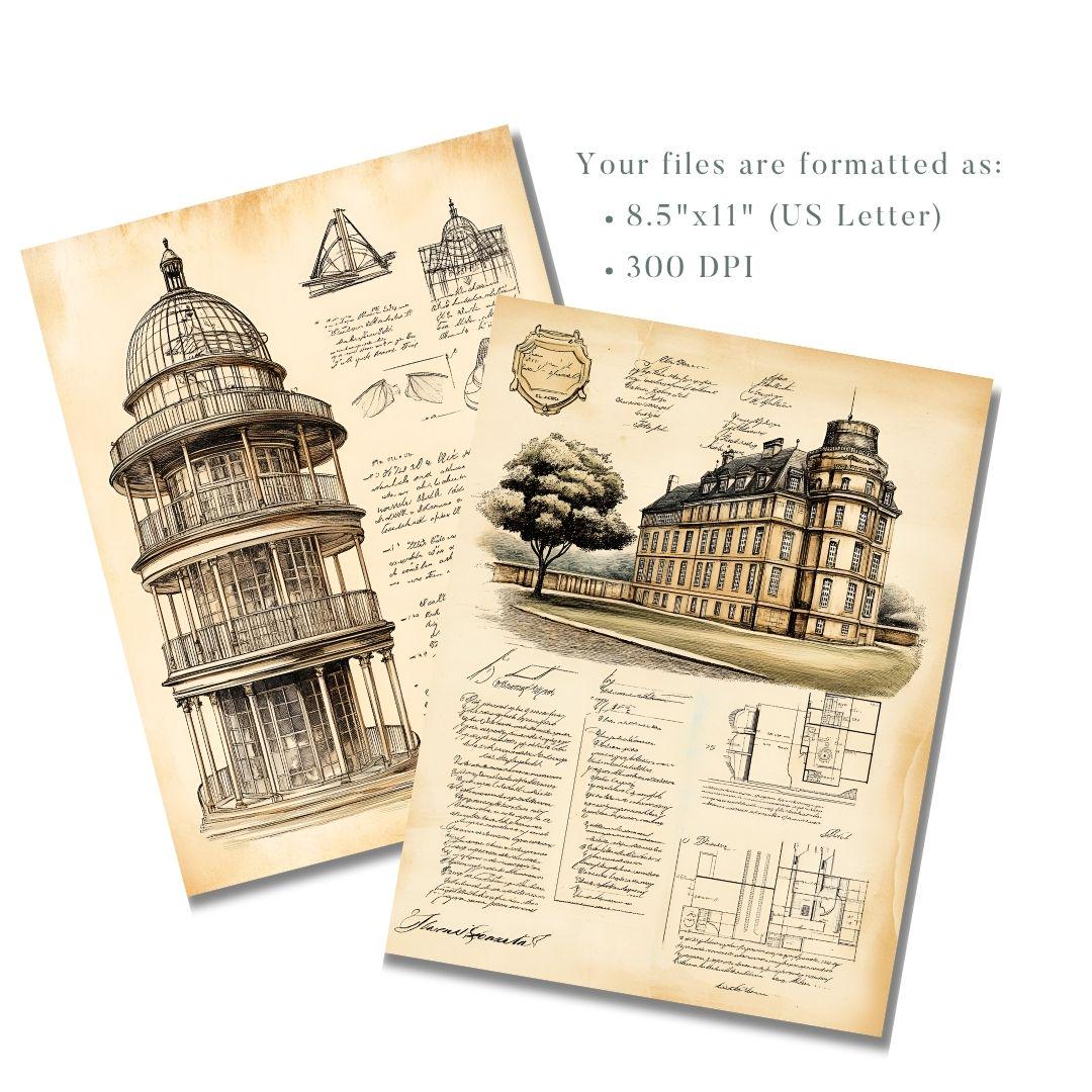 Victorian Architecture Junk Journal Pages, Vintage Cityscape Ephemera ...