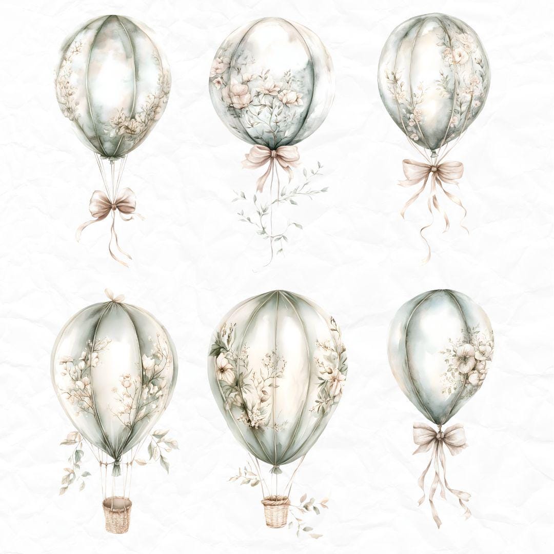 Watercolor Sage Floral Balloon Clipart, Baby Shower Balloon Clipart ...