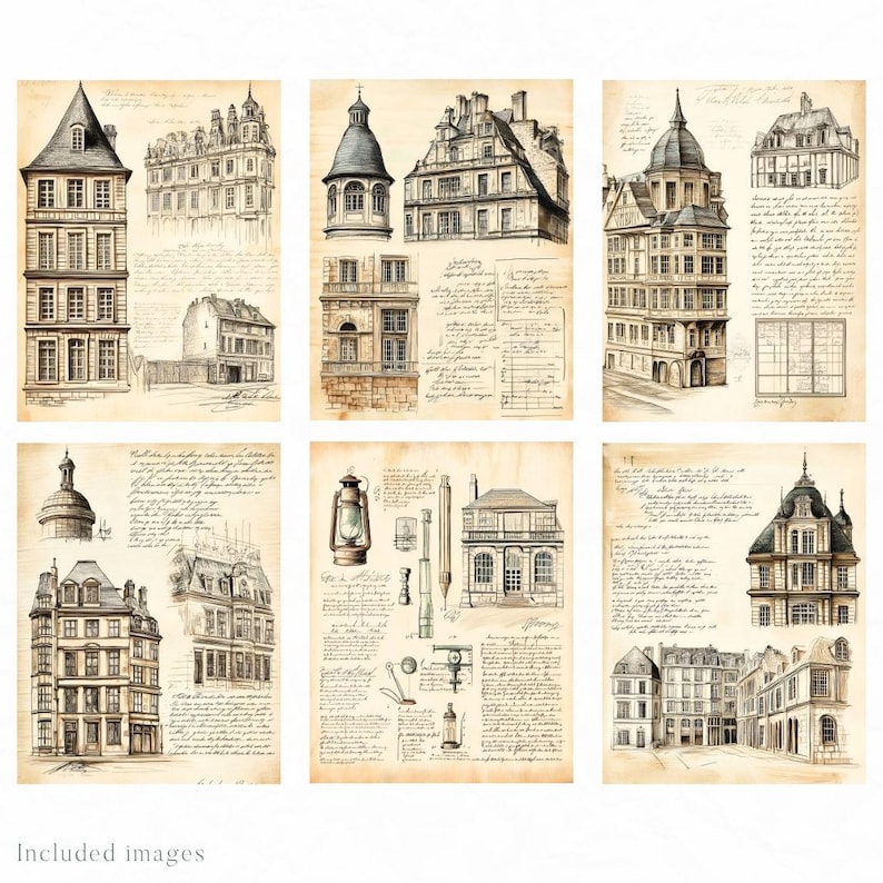 Victorian Architecture Junk Journal Pages, Vintage Cityscape Ephemera ...
