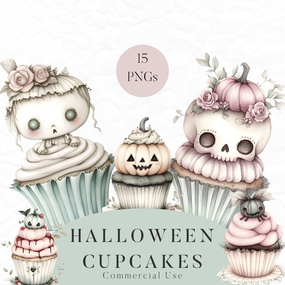 Halloween Cupcake Clipart, Halloween Dessert Clipart, Spooky Clipart ...