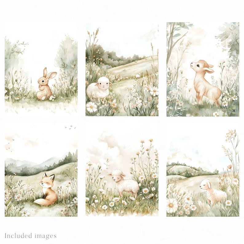 Watercolor Spring Farm Animals Digital Papers, Farm Animal Junk Journal ...