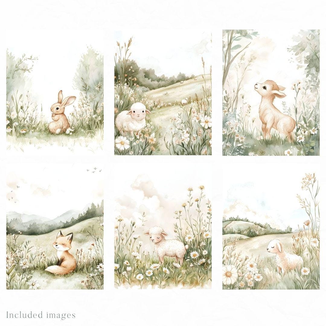 Watercolor Spring Farm Animals Digital Papers, Farm Animal Junk Journal ...