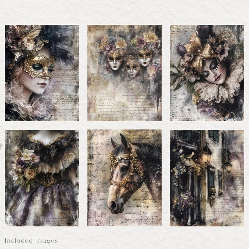 Mardi Gras Junk Journal Pages- Vintage Masquerade Scrapbook Papers ...