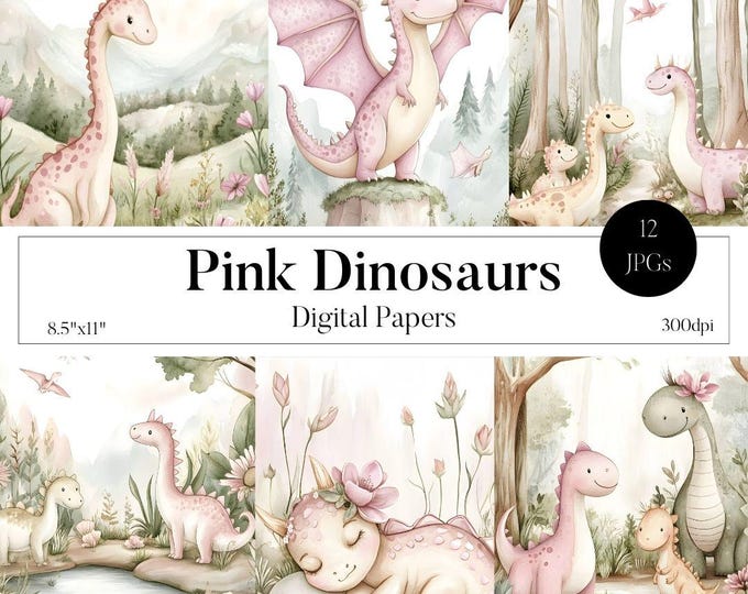 Delightful Dinosaurs Dinosaurs for Girls Clip Art and Digital Paper Set ...