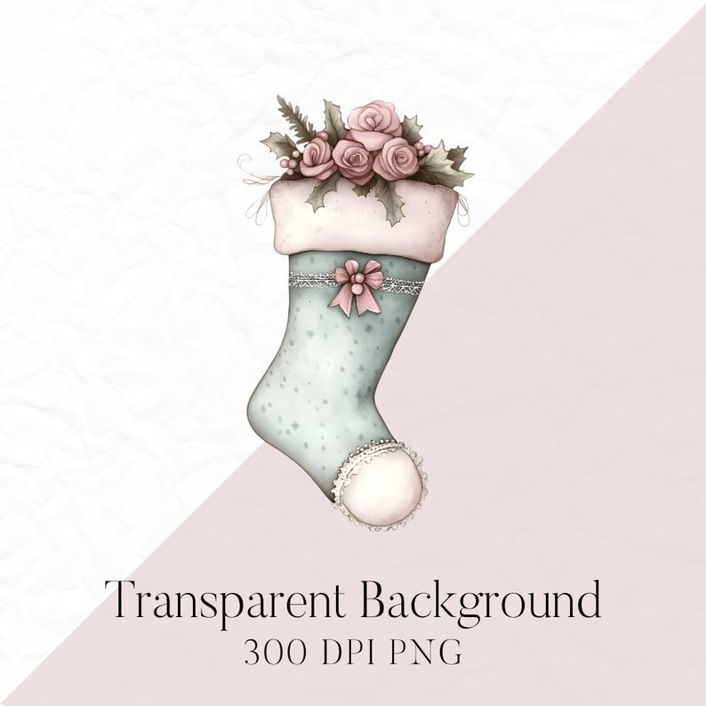 Pink Christmas Stocking Clipart, Girly Christmas, Floral Christmas ...