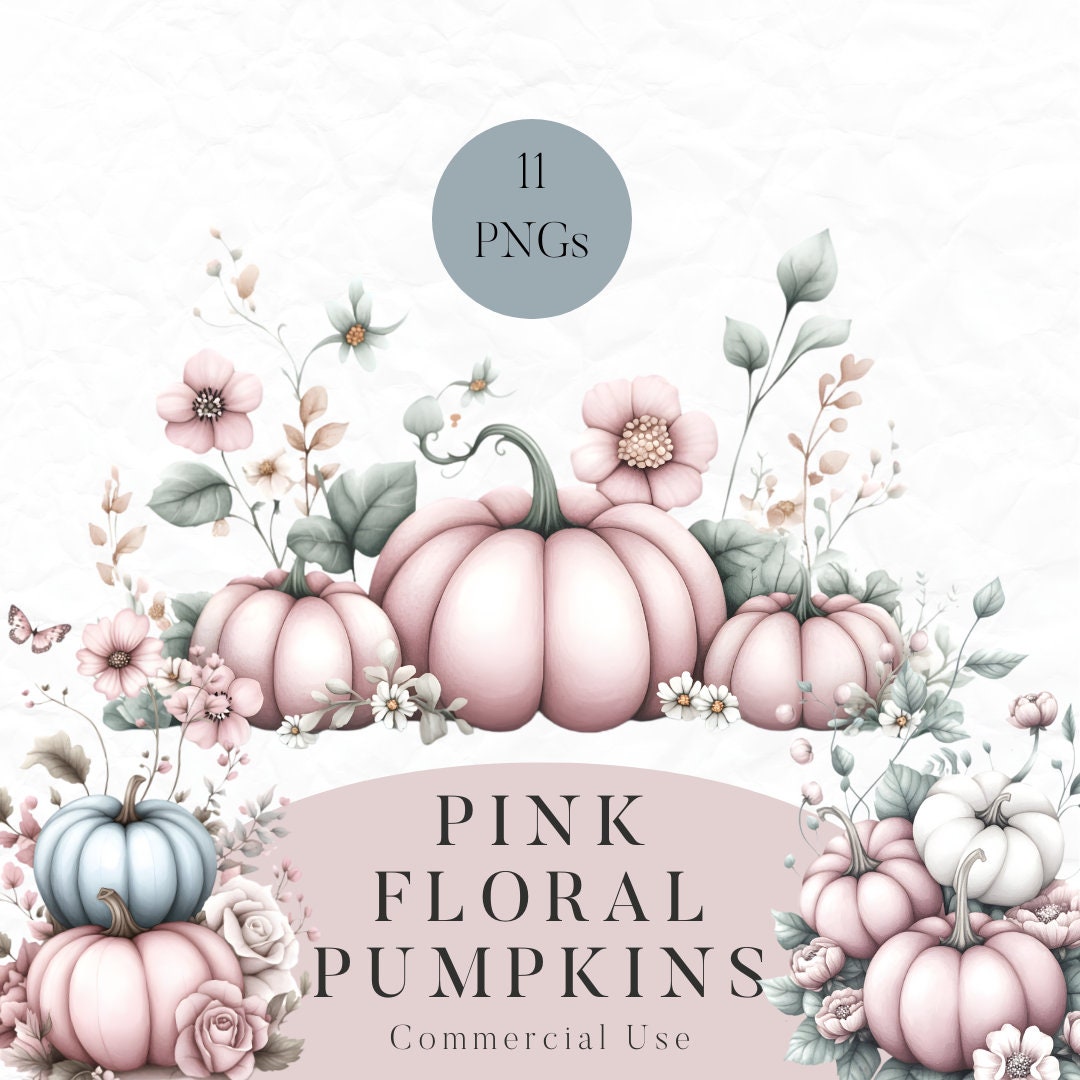 Floral Pumpkin Watercolor Clipart PNG, Pink Pumpkin, Girly Fall ...