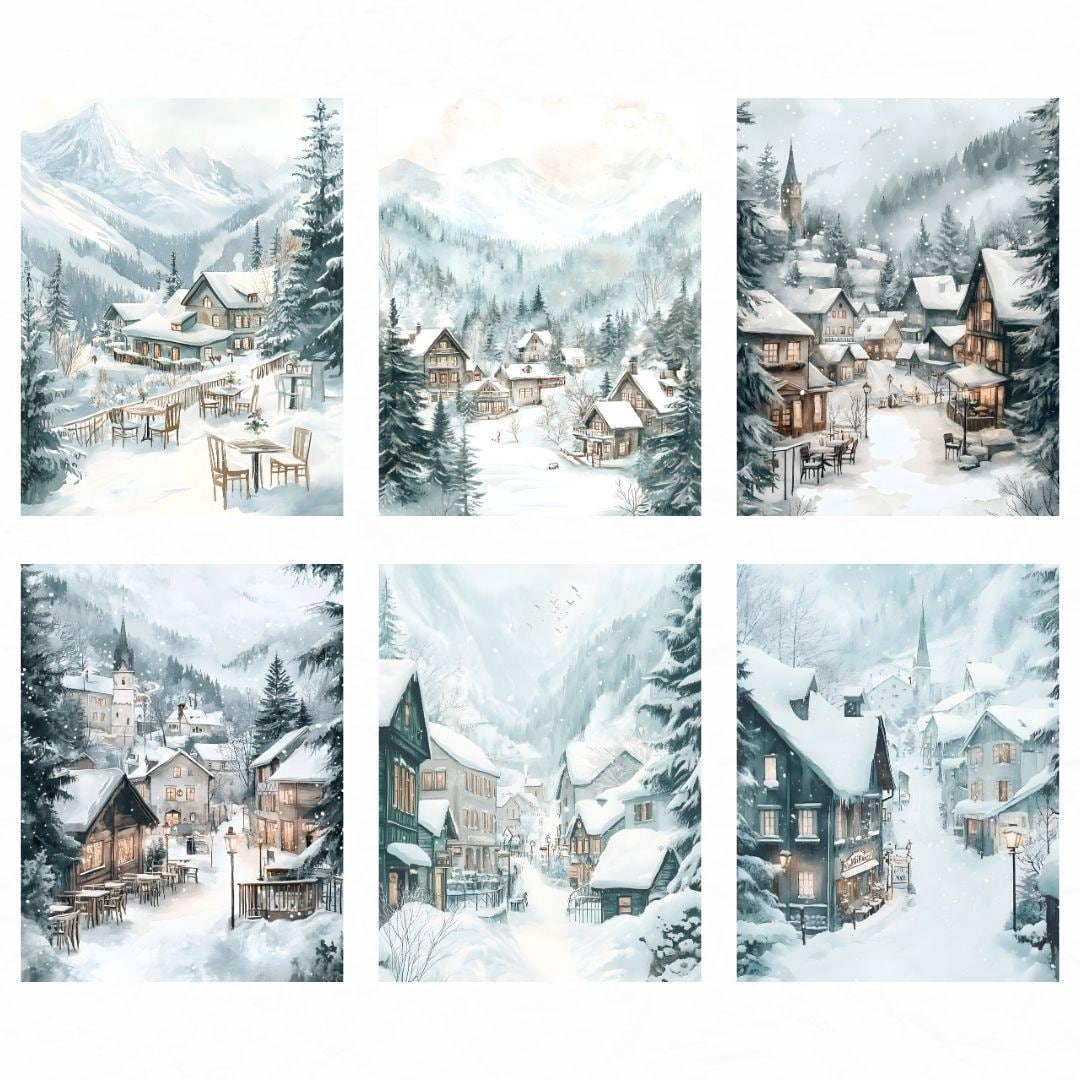 Ski Resort Winter Digital Paper, Ski Resort Background, Winter ...