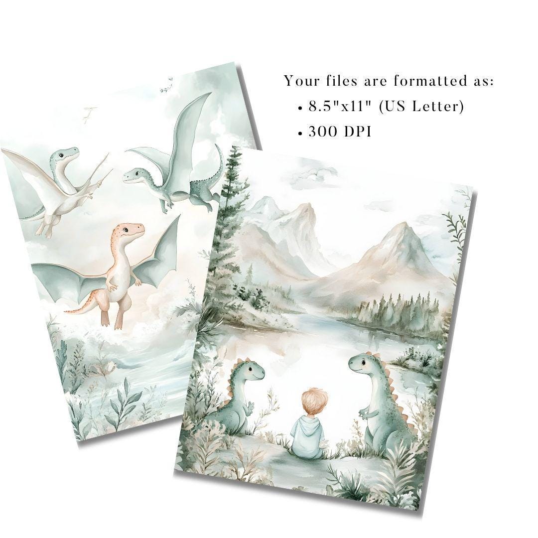 10 Watercolor Dinosaur Digital Papers, Dinosaur Scene, T-rex JPG ...