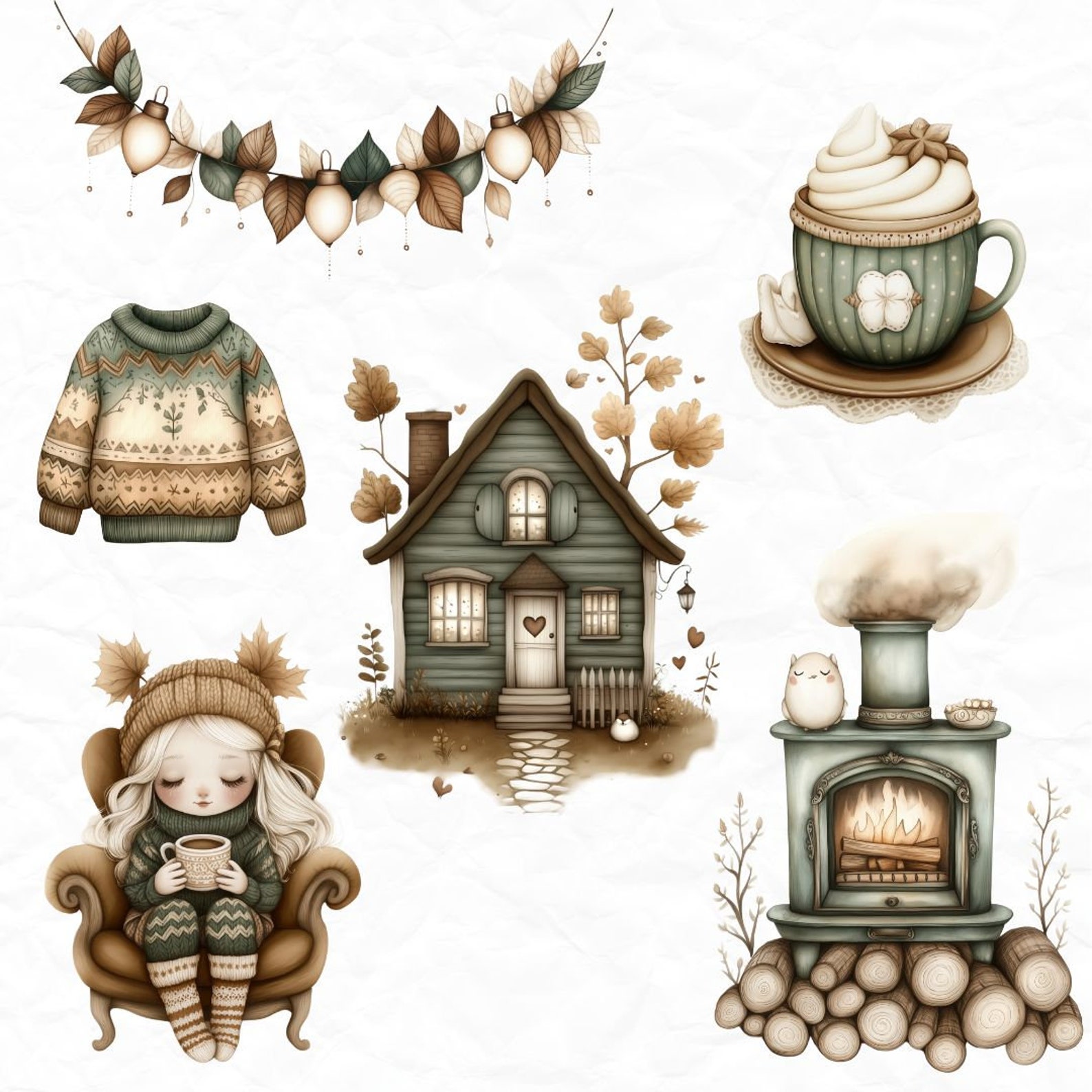 Cozy Fall Cabin Clipart, Cozy Autumn Clipart, Autumn Cabin, Fall ...