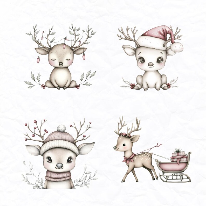 15 Cute Reindeer Clipart, Adorable Christmas PNG, Watercolor Reindeer ...