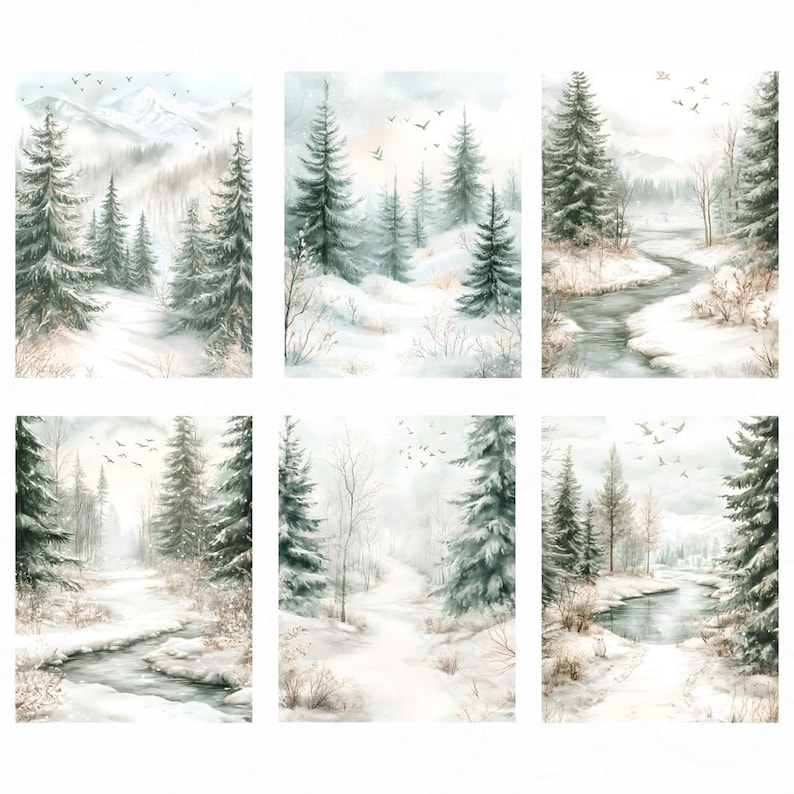 15 Winter Forest Background Scenes, Winter Junk Journal Paper, Snowy ...