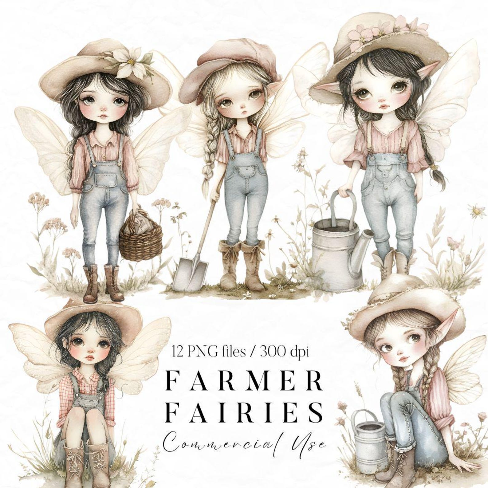 Whimsical Watercolor Fairy Clipart Bundle, Rustic Farm, Nature ...