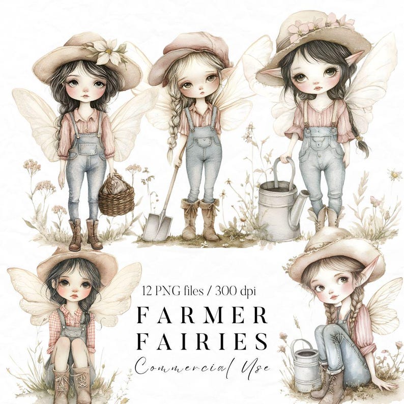 Whimsical Watercolor Fairy Clipart Bundle, Rustic Farm, Nature ...