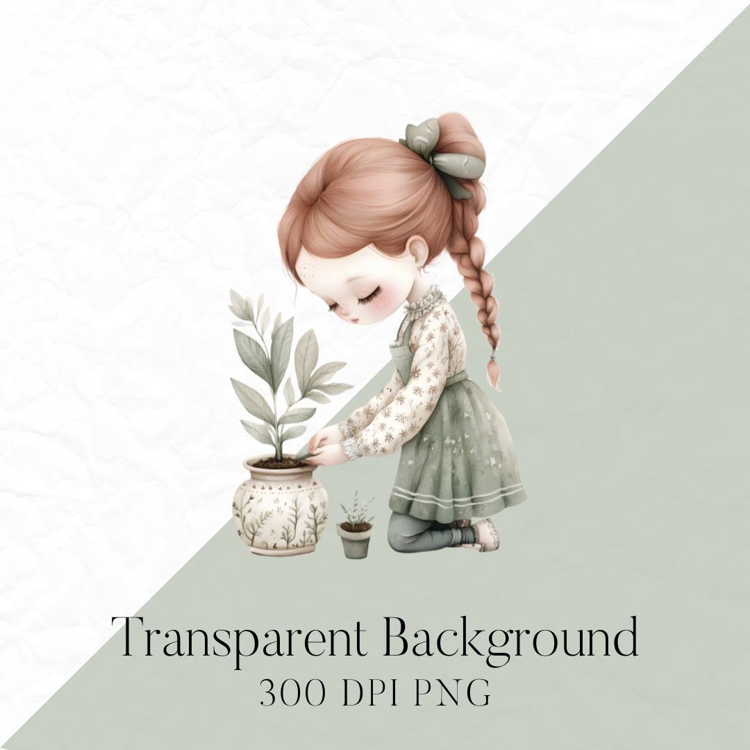 Indoor Plant Clipart, Gardening Girl PNG, Pot Plant Clipart, Kawaii ...