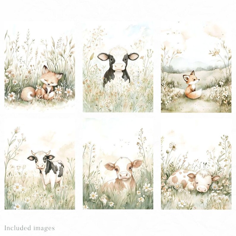 Watercolor Spring Farm Animals Digital Papers, Farm Animal Junk Journal ...