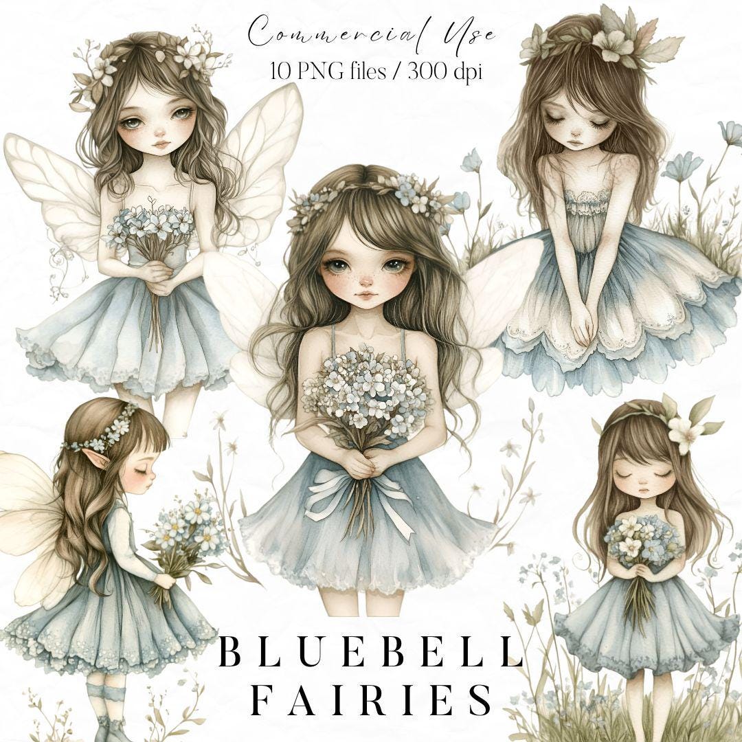 Bluebell Fairy Clipart, Floral Fairy PNG, Cottagecore Fairy, Fairycore ...