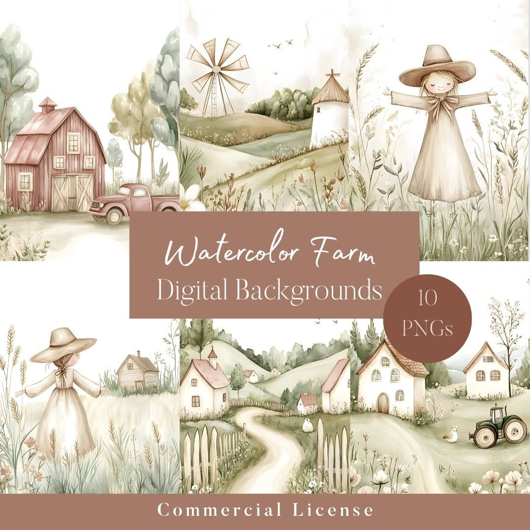 Farm Background Landscape, Farm Junk Journal, Countryside Scene, Cow ...
