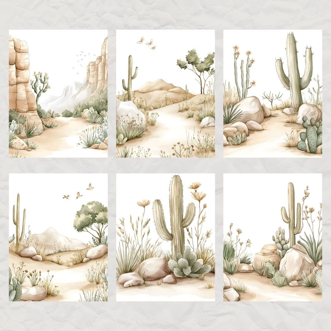 Desert Landscape Background, Watercolor Desert, Grand Canyon, Cactus ...