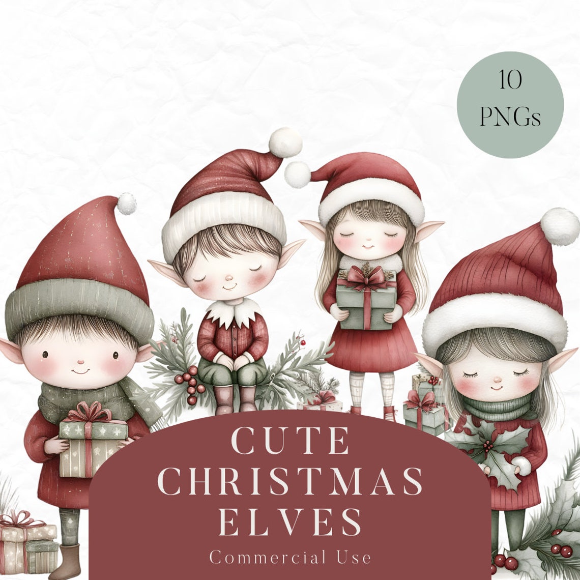 Cute Christmas Elves Clipart Png, Xmas Elf Clip Art, Vintage Festive ...