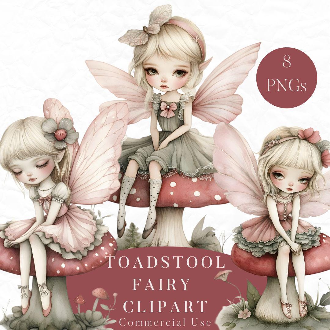 Toadstool Fairy Clipart, Magical Mushroom Fairy Digital Art, Fantasy ...