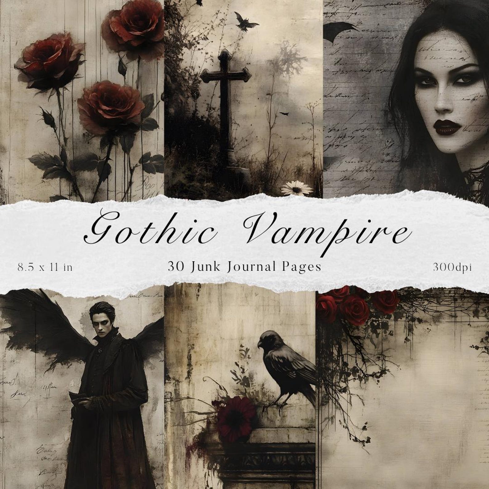 Vintage Vampire Junk Journal Pages- Gothic Vampire Paper- Haunting ...