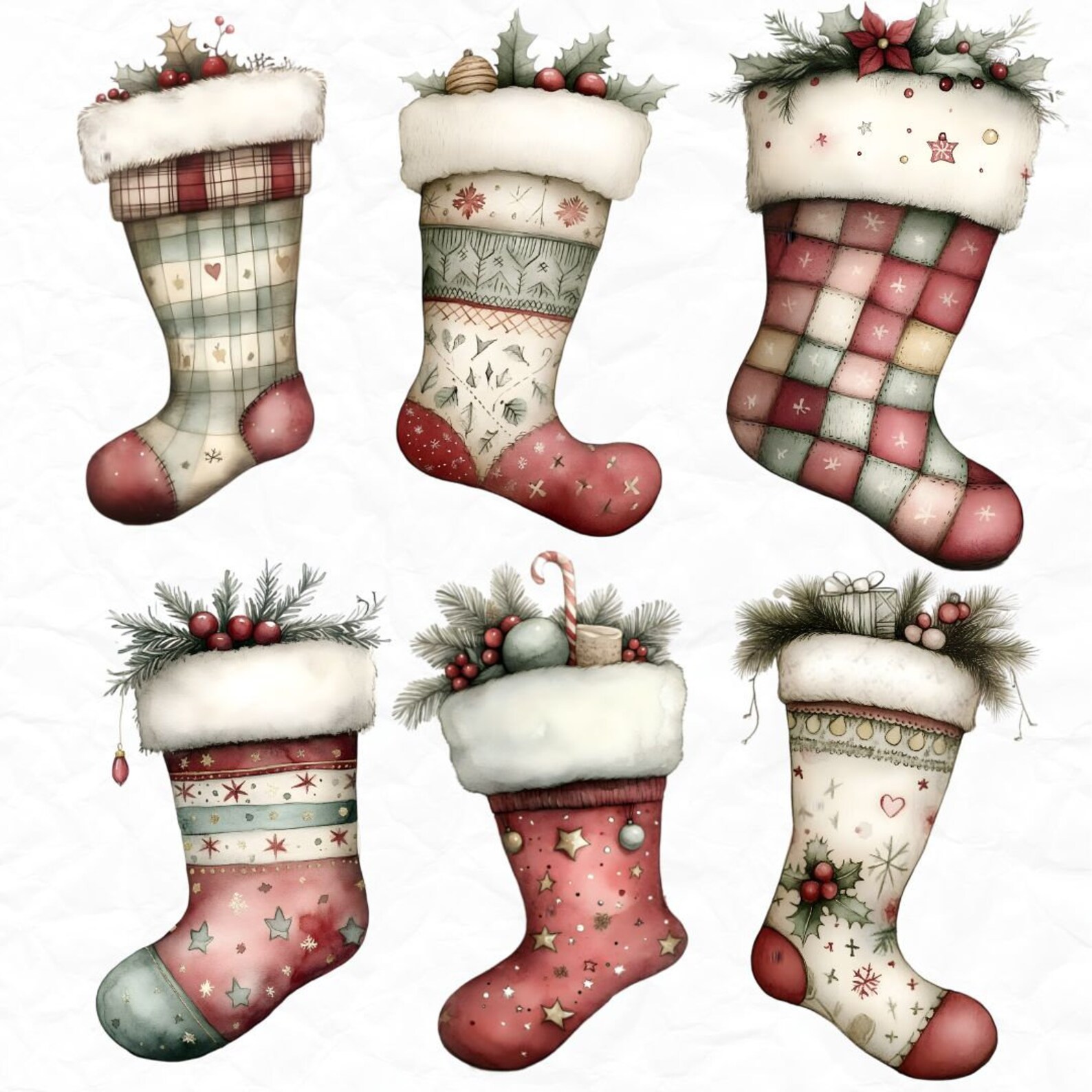 Vintage Christmas Stocking Clipart, Christmas Clipart, Xmas Clipart ...