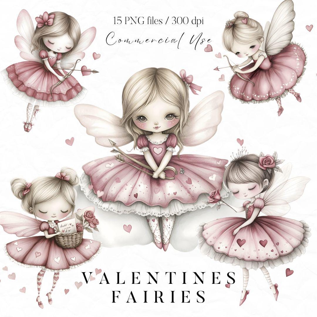 Valentine's Day Fairy Clipart, Watercolor Love Fairy Clipart, Cupid ...