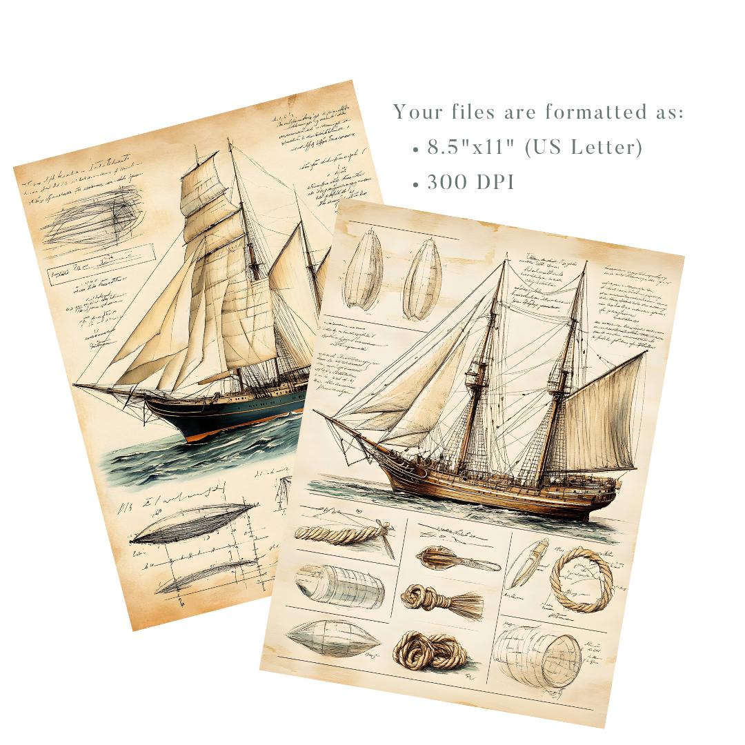 Vintage Sailing Ship Junk Journal, Nautical Ephemera, Printable Pages ...